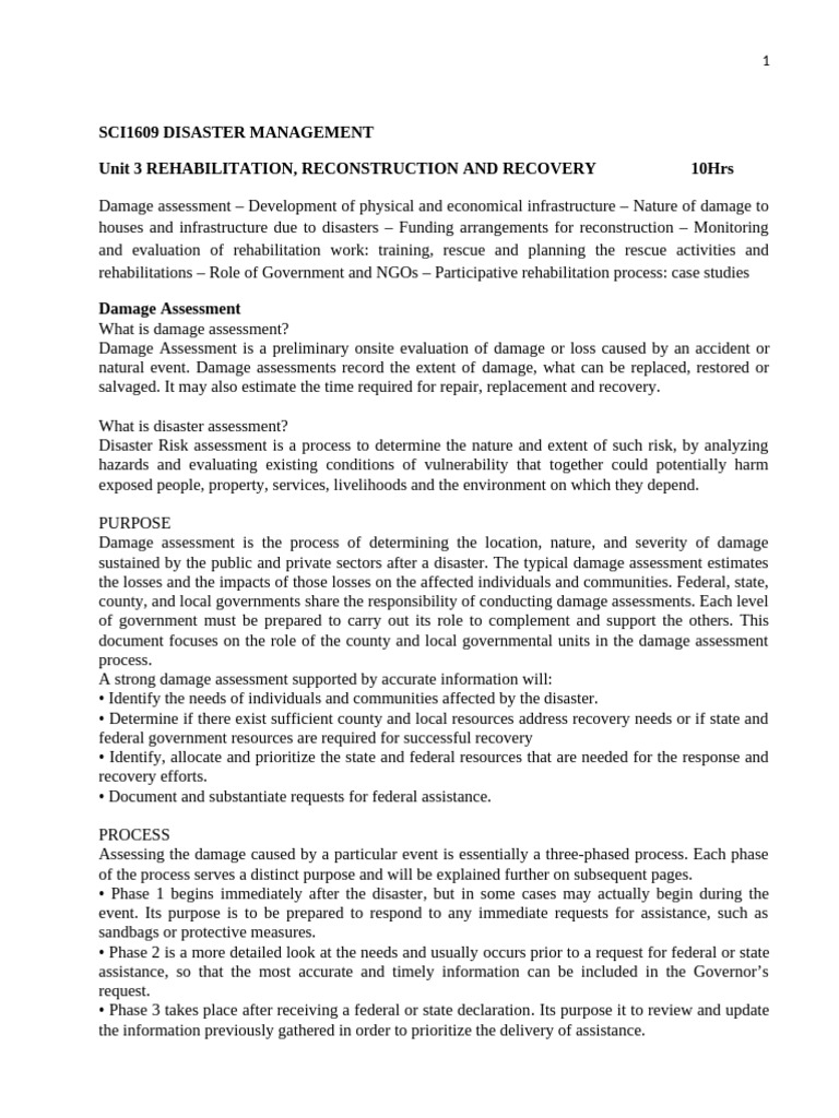 Rehabilitation and Reconstruction in Disasters | PDF | Emergency ...