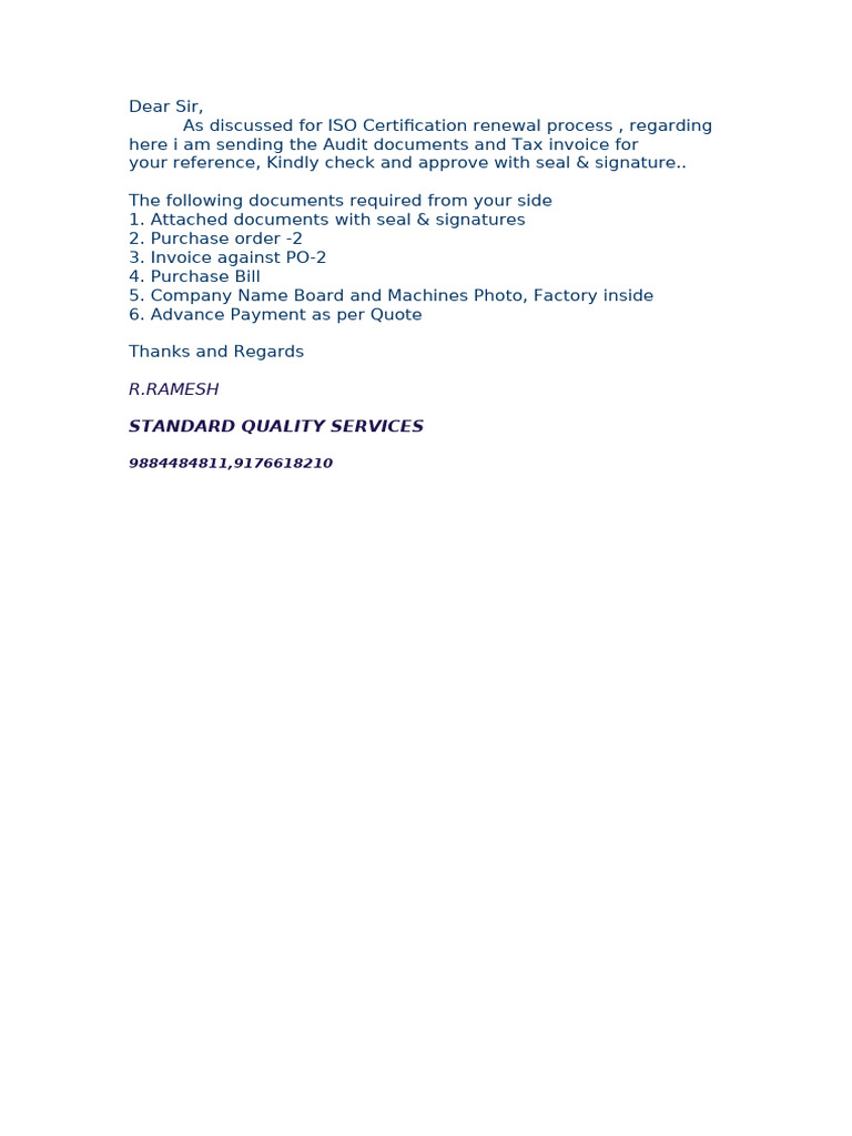 Iso Cover Letter | PDF