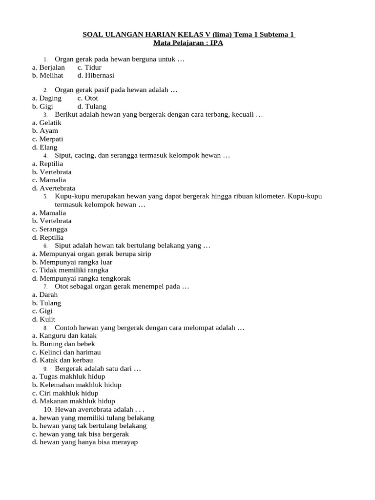 Soal Ulangan Harian IPA Kelas V | PDF