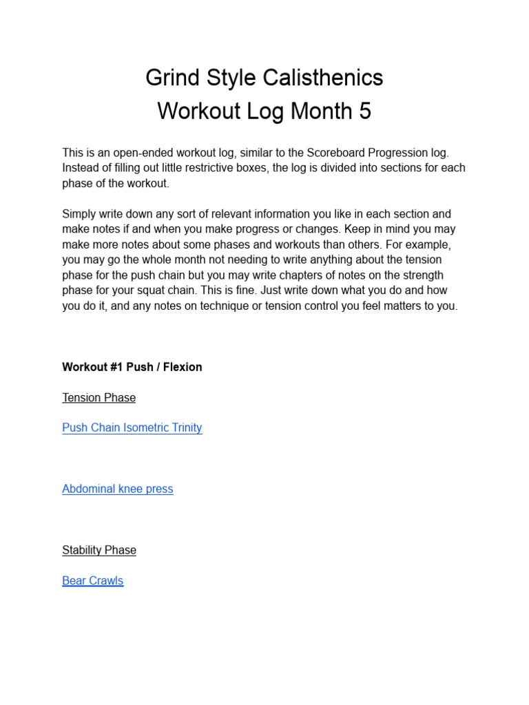 Grind Style Calisthenics Log Month 5 | PDF