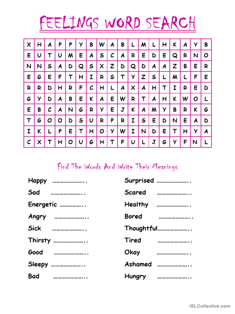 Feelings - Word Search | PDF