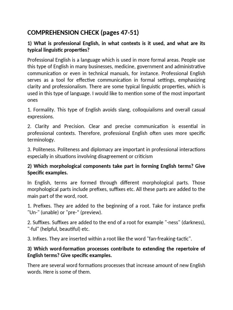 Comprehension Check (Pages 47-51) | PDF | Word | Morphology (Linguistics)