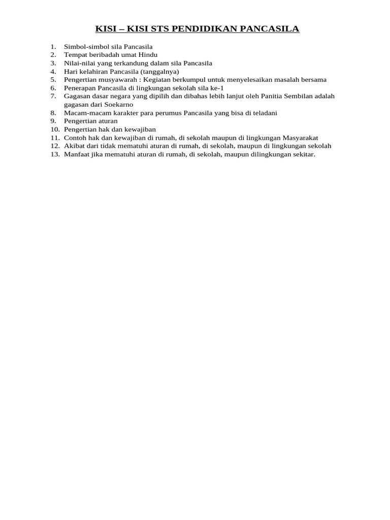 Kisi-Kisi Sts Pendidikan Pancasila | PDF