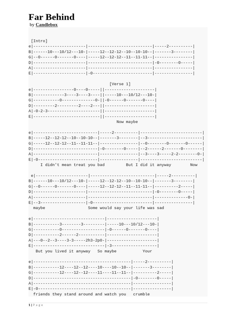 Candlebox: Far Behind Guitar Tab | PDF | Recorded Music | Sound Recording
