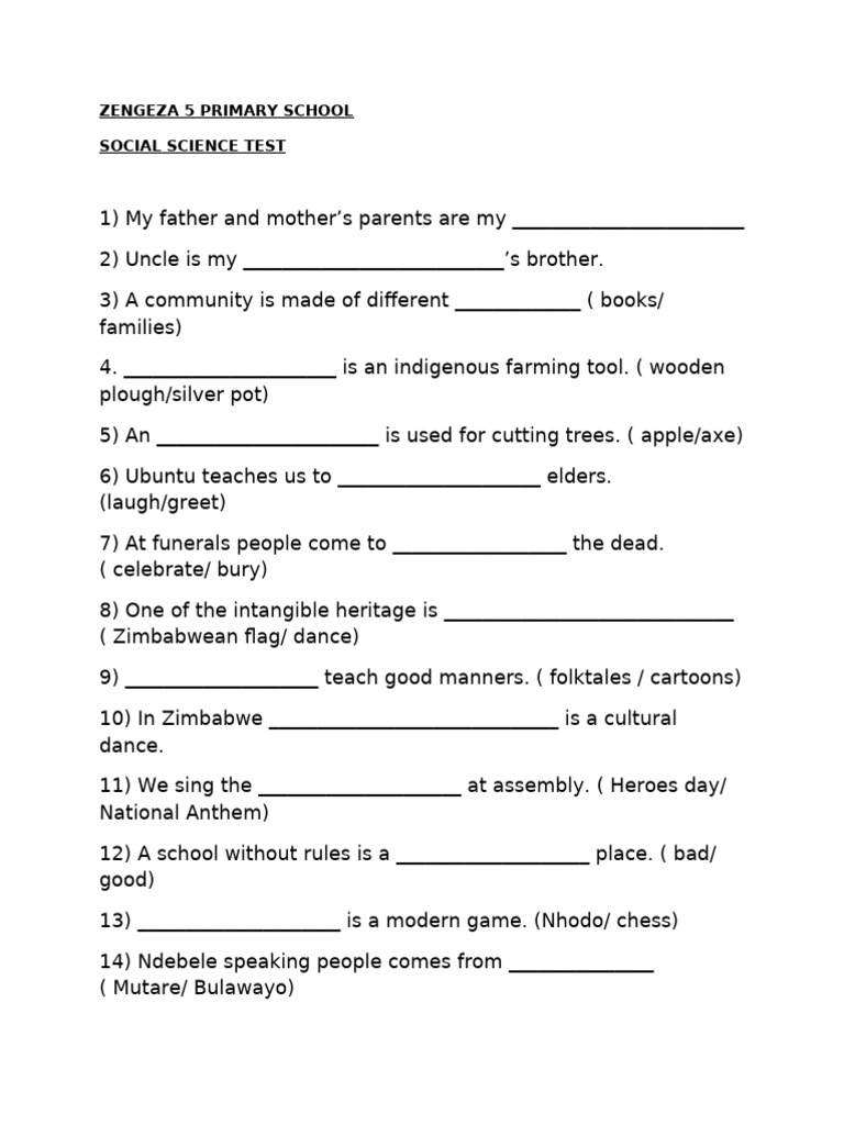 Grade 2 Social Science Test Paper | PDF