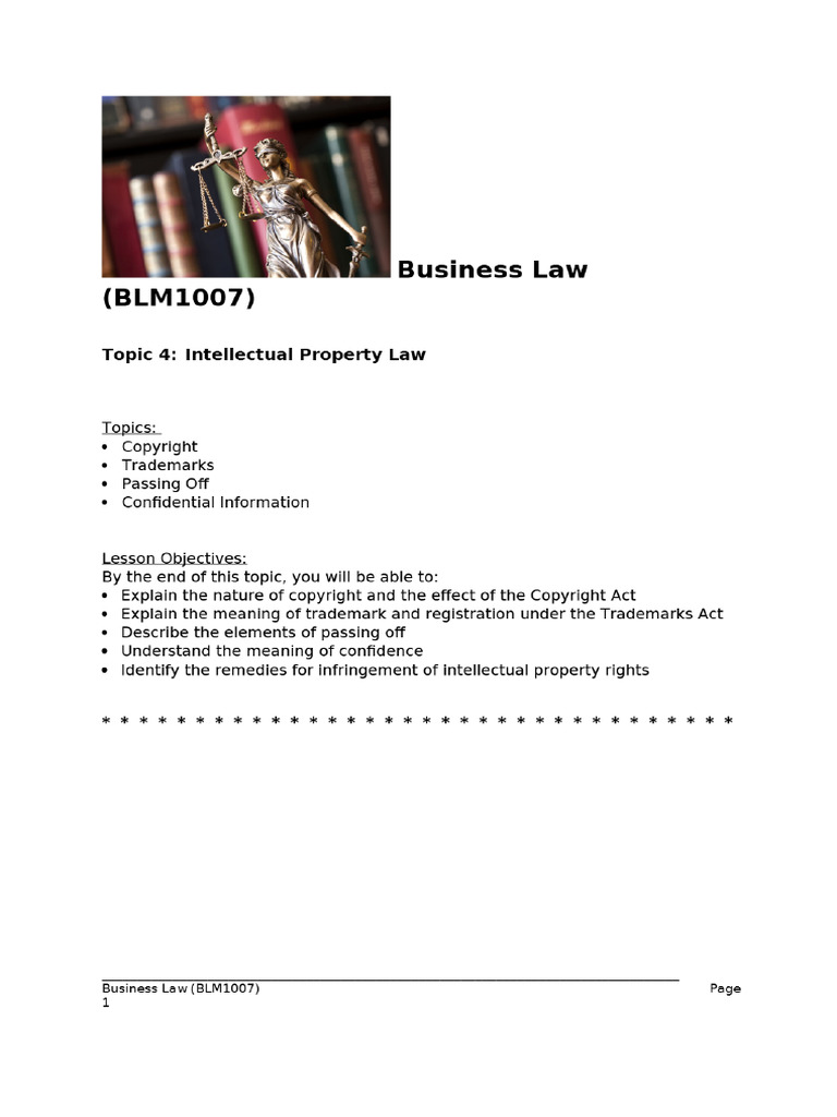(Notes) 4. Intellectual Property Law | PDF