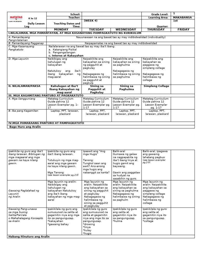 Grade 1 - MAKABANSA-Week 4 | PDF
