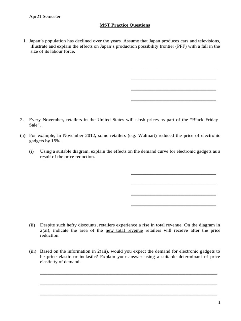 Apr23 MST Practice Questions 1 | PDF | Elasticity (Economics) | Price ...