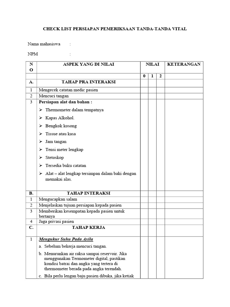 Checklist Pemeriksaan Tanda Vital | PDF