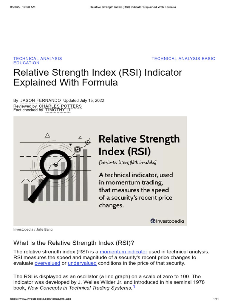 RSI Indicator: Formula and Usage Guide | PDF | Market Trend | Private ...