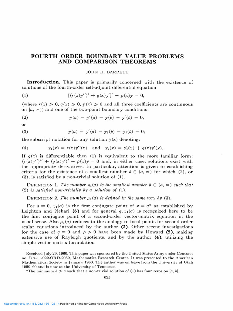 Fourth Order Boundary Value Problems and Comparison Theorems | PDF | Matrix (Mathematics ...