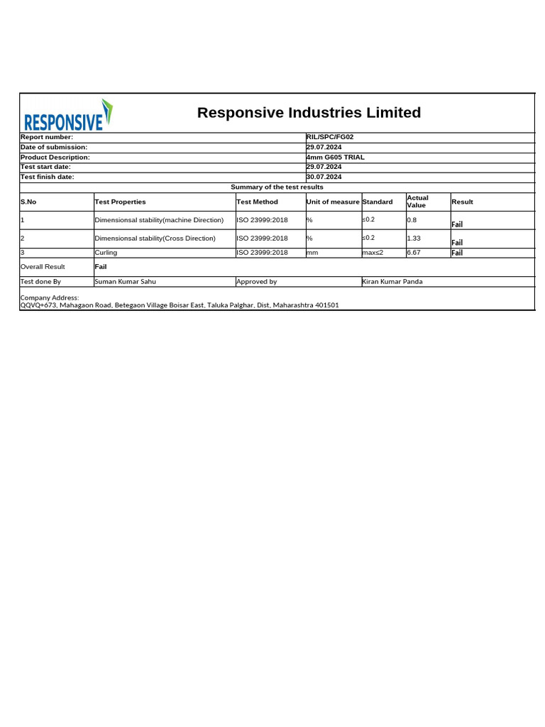 G605 Trial Test Results Summary | PDF