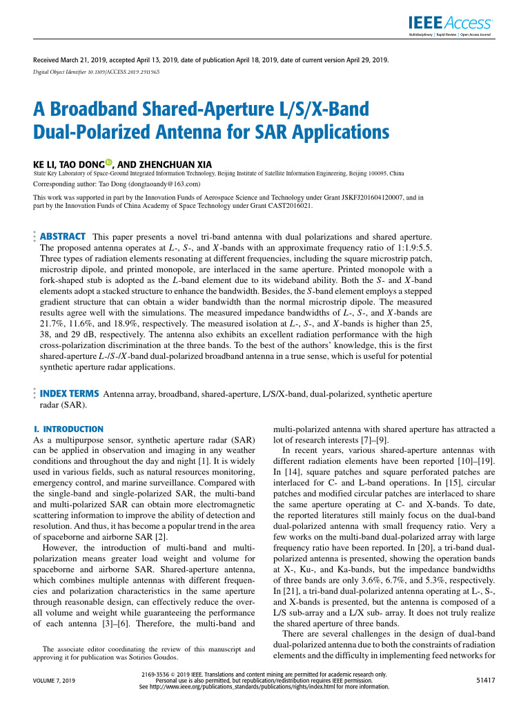 A Broadband Shared-Aperture L S X-Band Dual-Polarized Antenna For SAR Applications | PDF ...