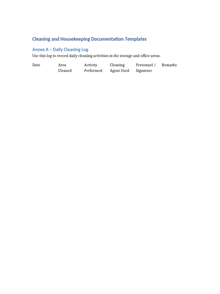 Housekeeping Documentation Templates | PDF