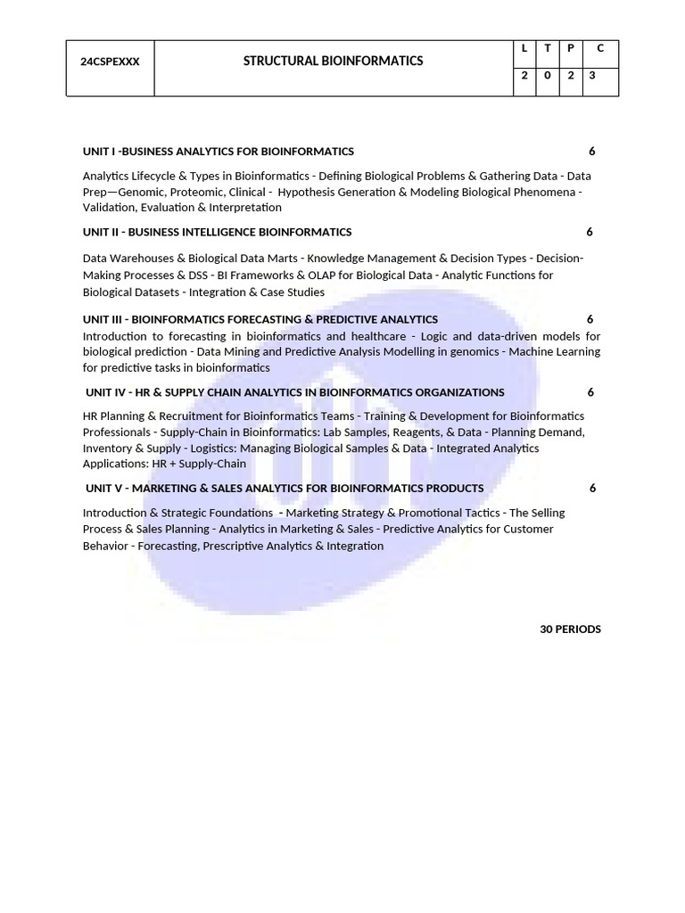 24cspexxx - Structural Bioinformatics Syallbus | PDF | Bioinformatics ...
