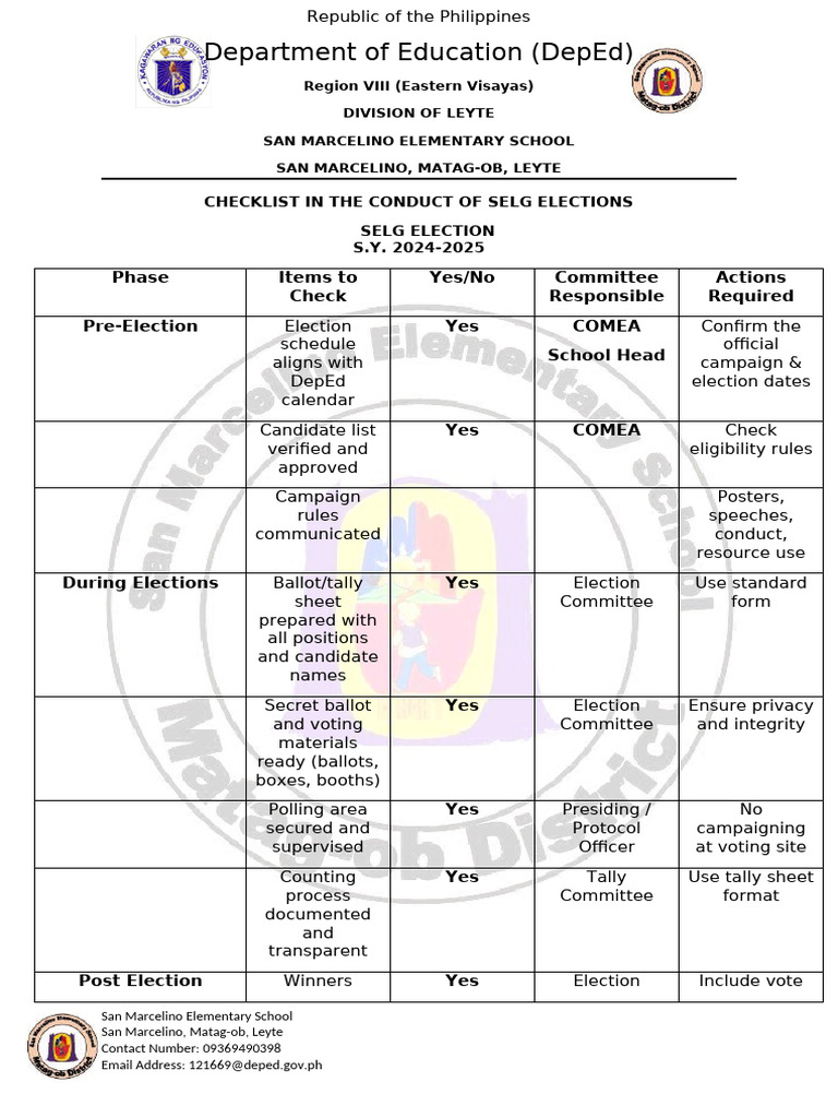 SELG Election Checklist for 2024-2025 | PDF | Elections | Government
