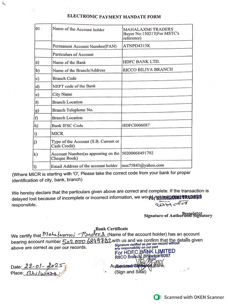 Bank Mandate Form | PDF