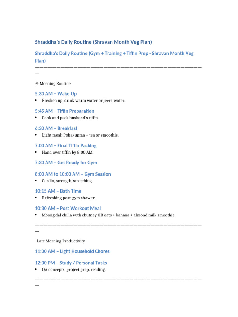 Daily Routine Shraddha | PDF