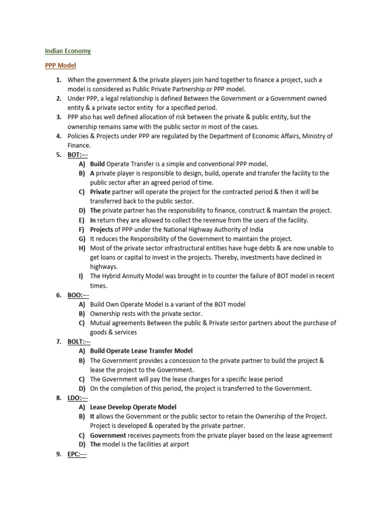 PPP Models and Examples in India | PDF | Public–Private Partnership ...