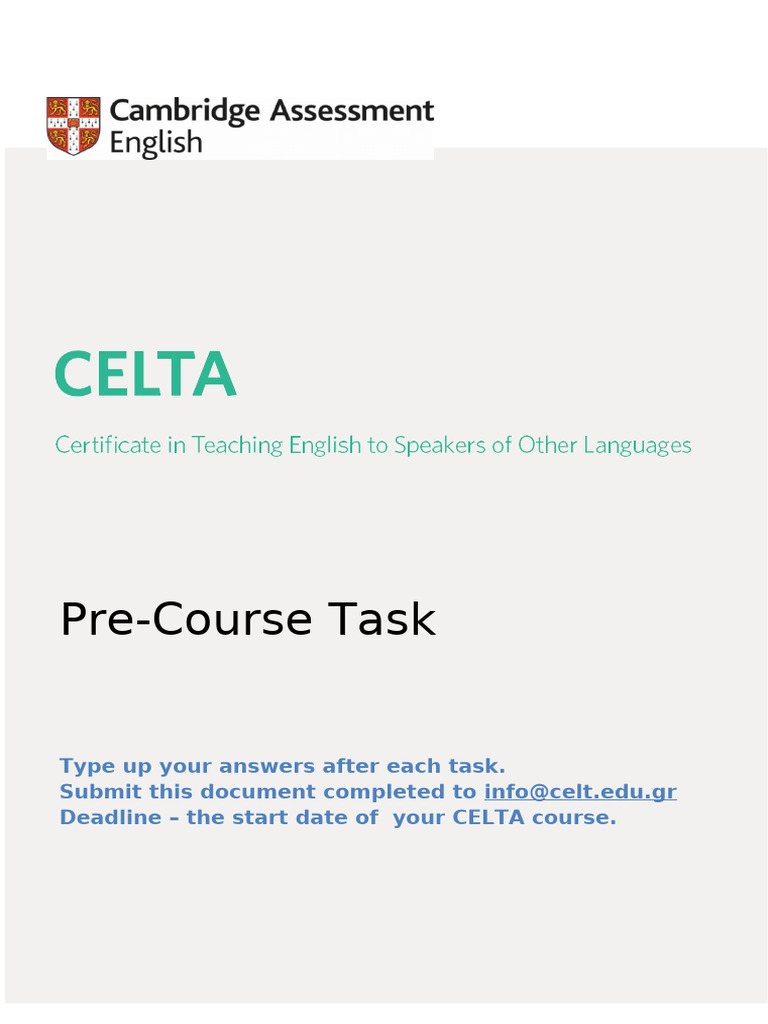 CELTA Pre Course Task | PDF | Part Of Speech | Verb
