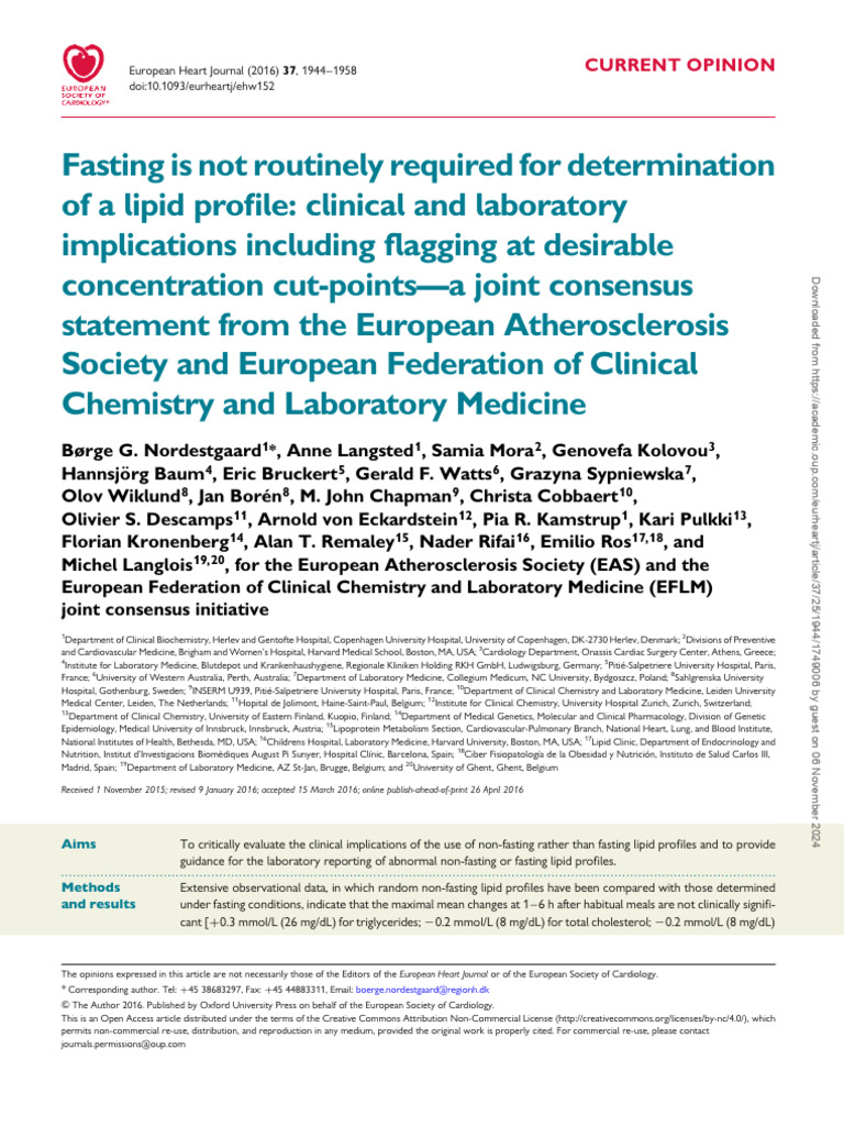Fasting Is Not Routinely Required For Determination of A Lipid Profile ...