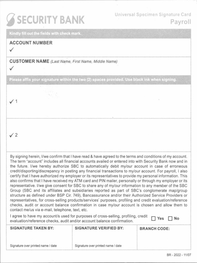 Security Bank Sig Card | PDF