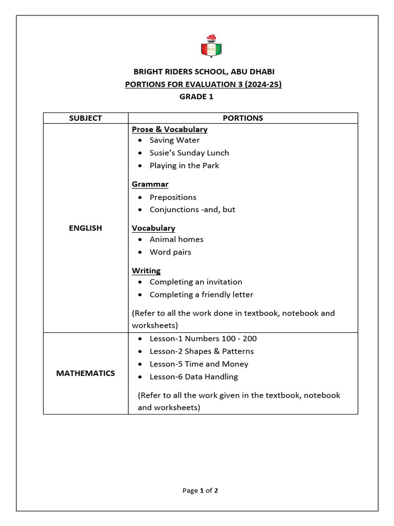 EV3-PORTIONS-GRADE-1%282024-25%29 | PDF