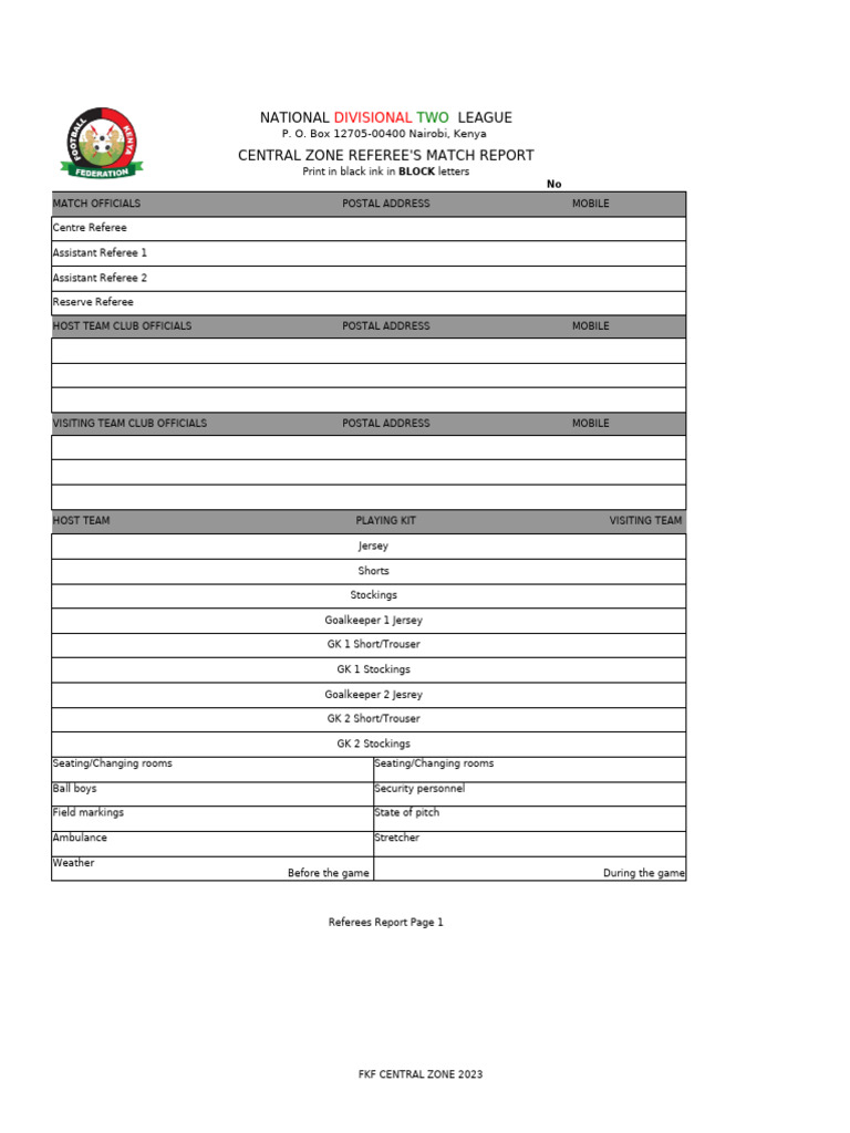 Central Zone Referee Match Report 2023 | PDF | Sports Rules And ...