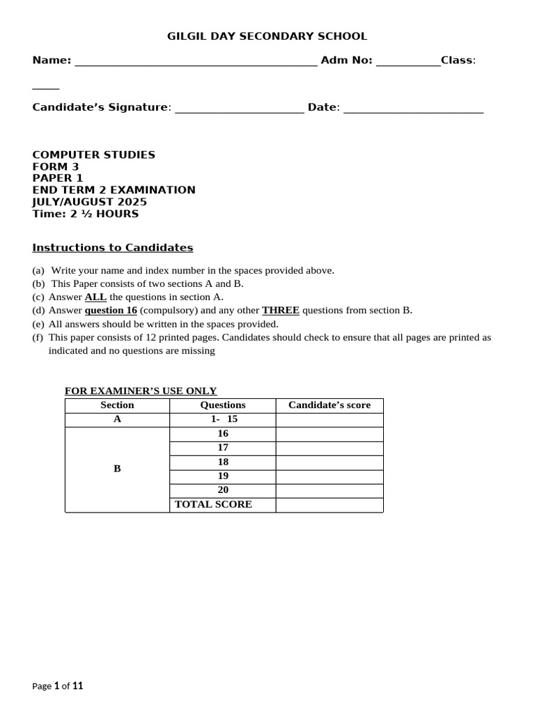 Computer Studies f3 Pp1 Qs | PDF | Computing | Computer Science