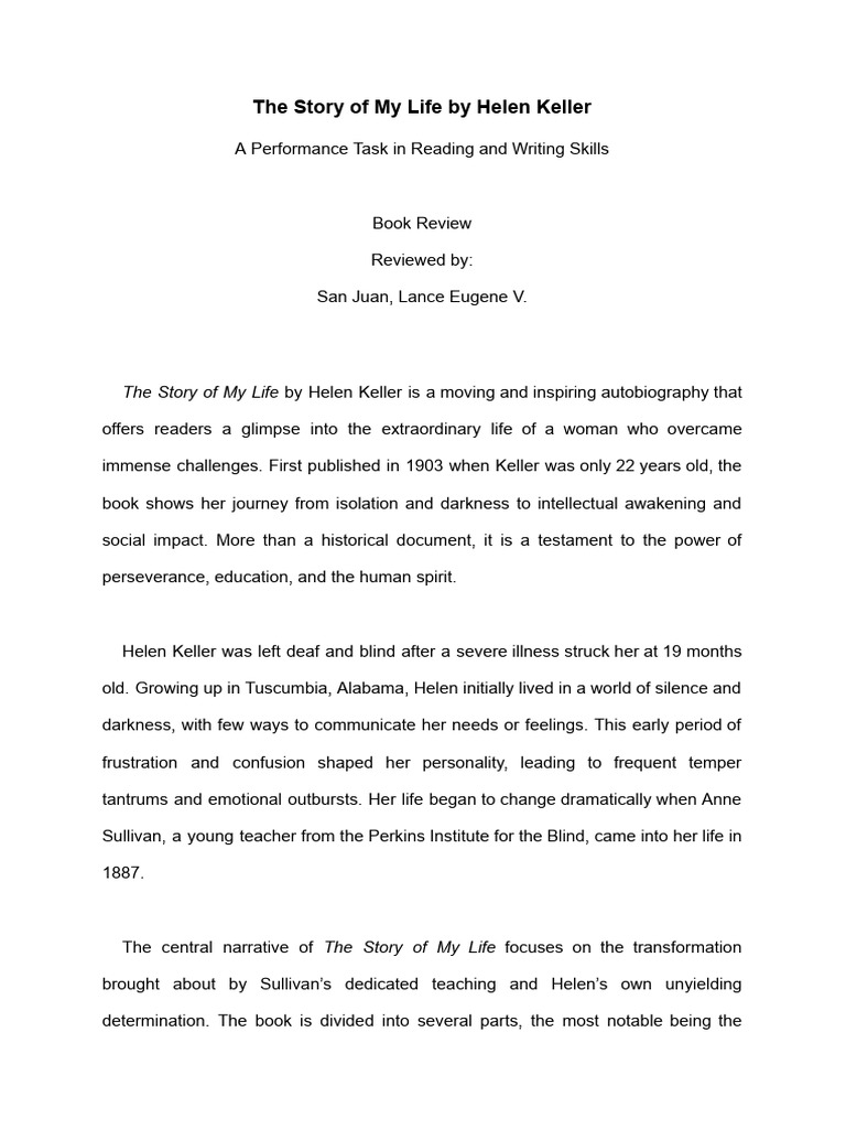 The Story of My Life Book Review LSJ | PDF | Helen Keller | Disability