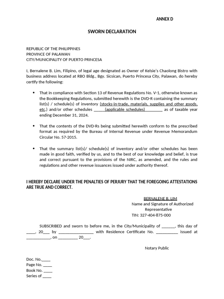 Sworn Declaration | PDF