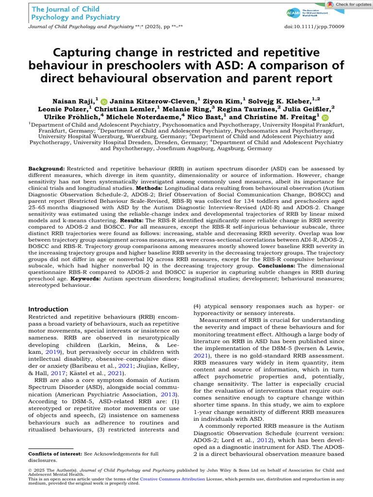 Capturing Change in Restricted and Repetitive Behaviour in Preschoolers ...