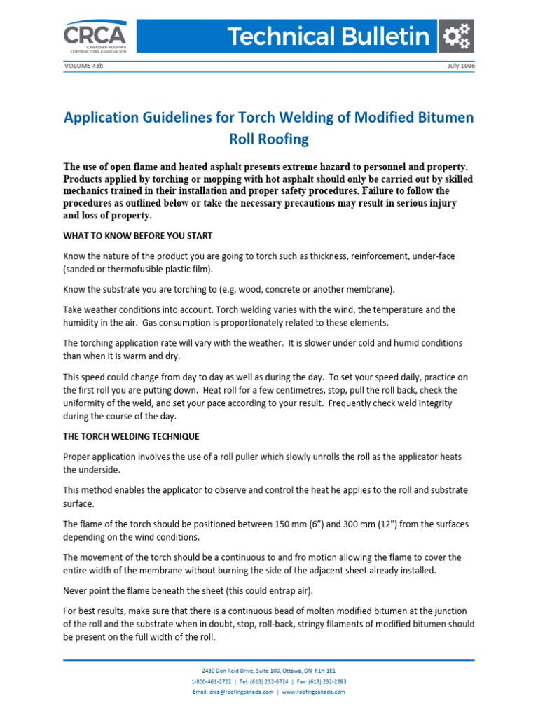 Volume 43B Application Guidelines For Torch Welding of Modified Bitumen Roll Roofing | PDF ...