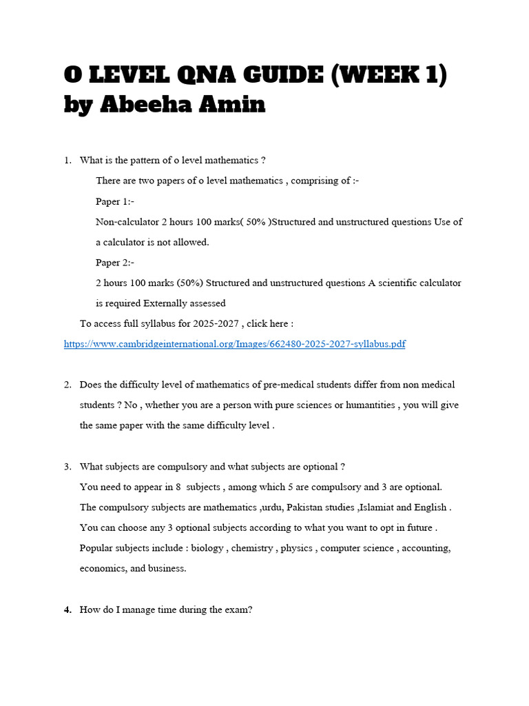 O Level Qna Guide | PDF | Multiple Choice