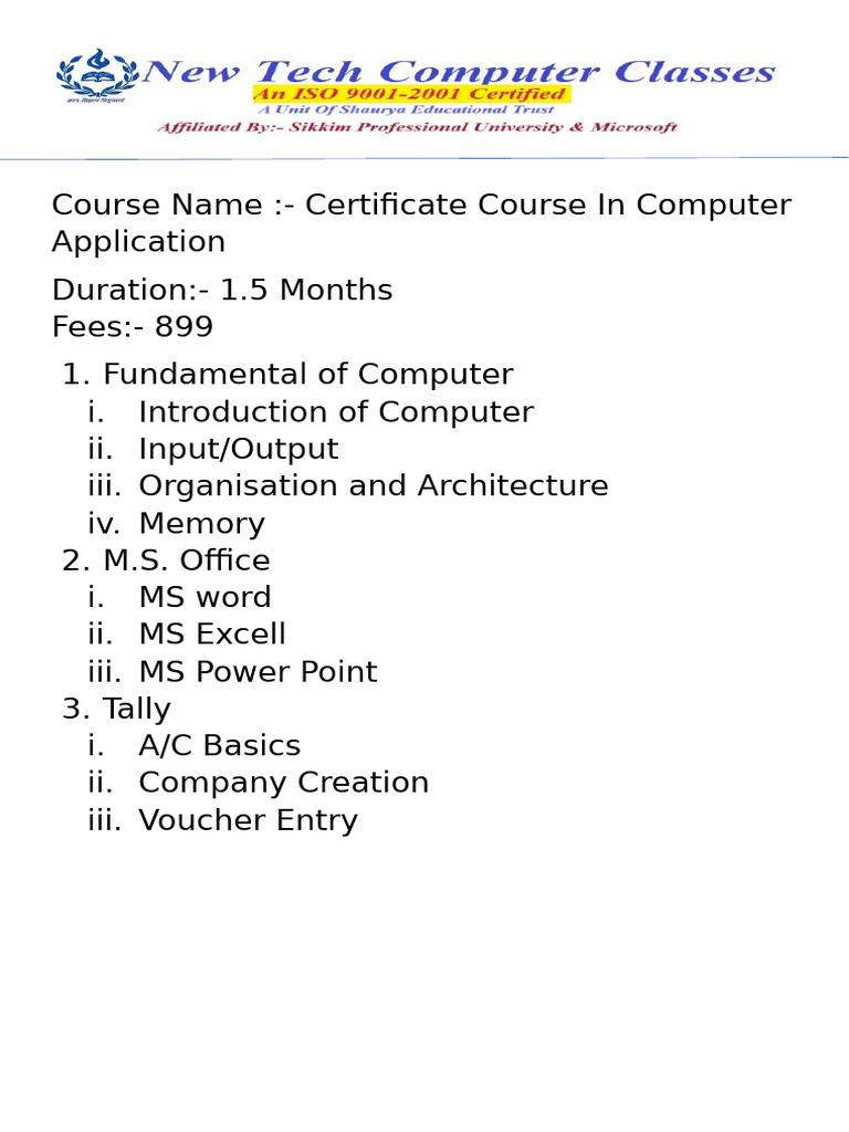 CCA Computer Course Syllabus Overview | PDF