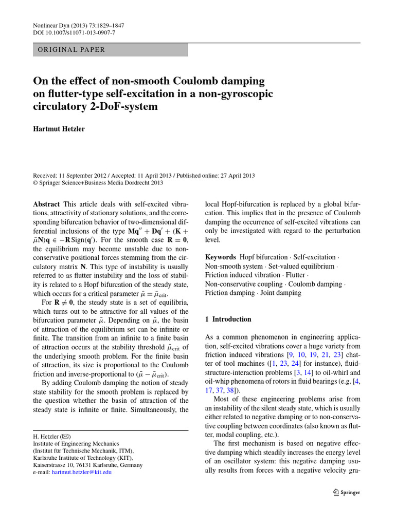 2013 On The Effect of Non-Smooth Coulomb Damping On Flutter-Type Self-Excitation in A Non ...