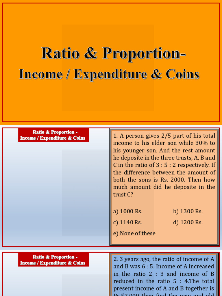 Ration and Porportion - Income Expenditure & Coins | PDF | Rupee | Currency