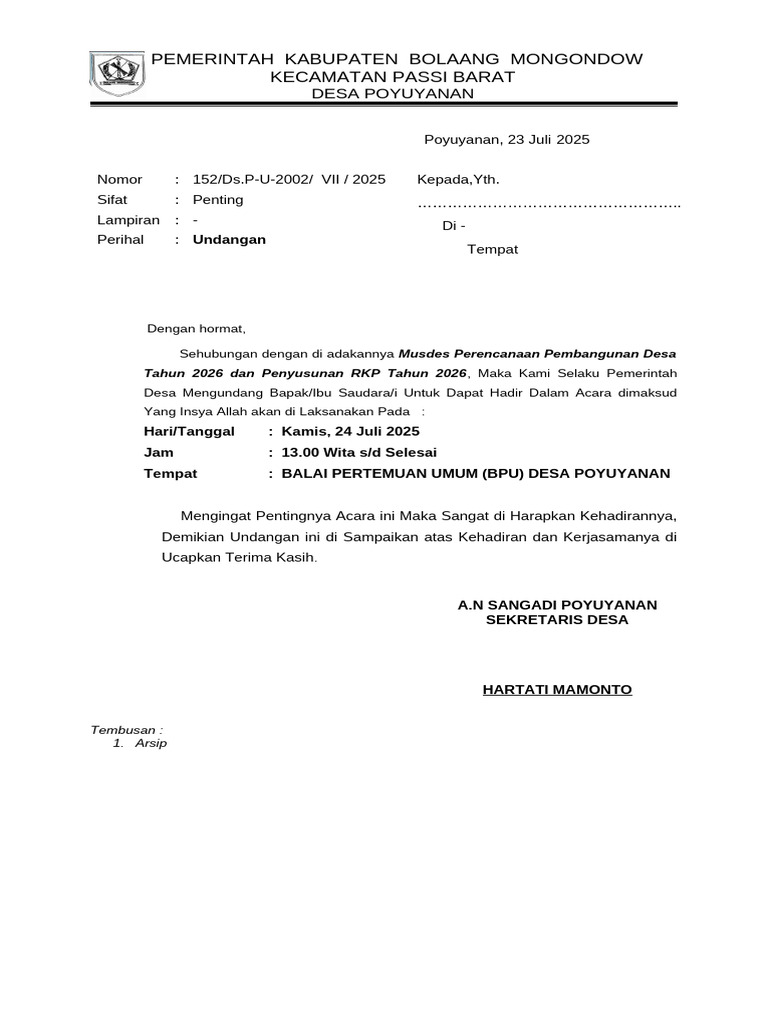 Undangan Musdes Tahun 2026 | PDF