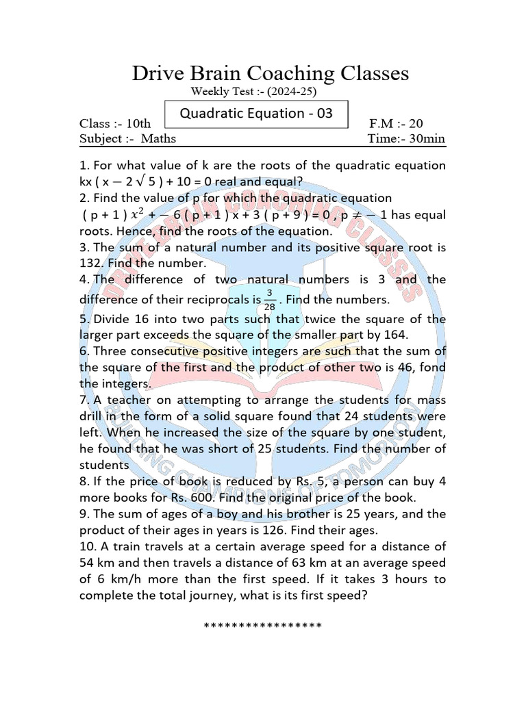 Quadratic Equation - 03 | PDF