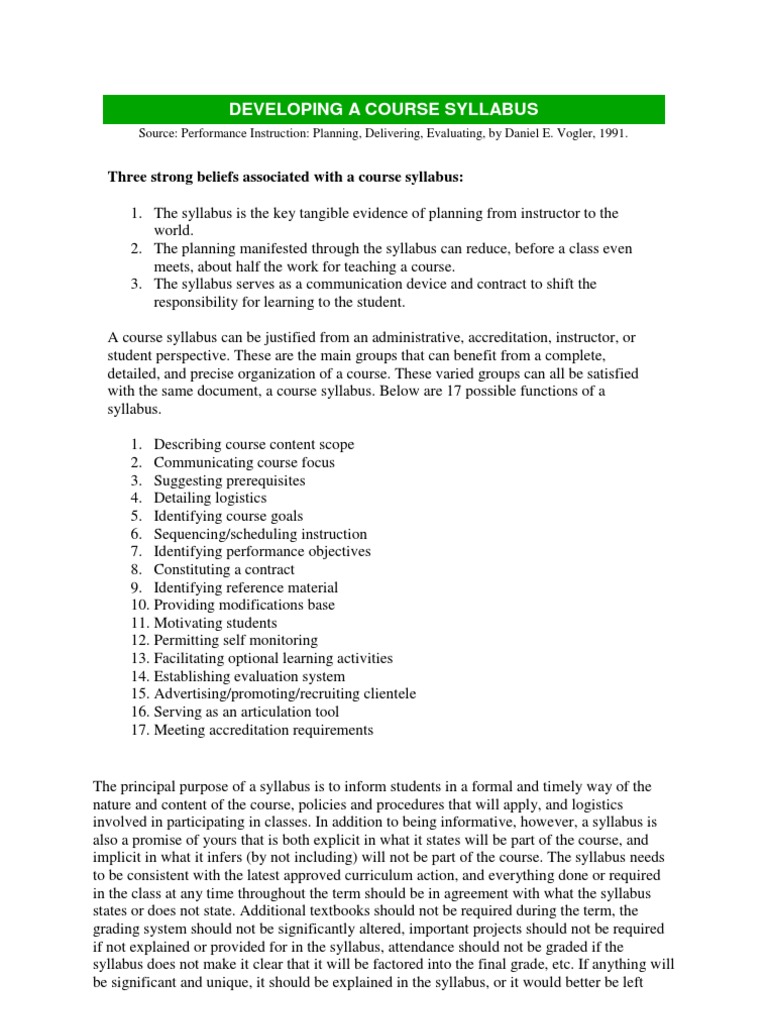 Developing a Course Syllabus | Syllabus | Learning