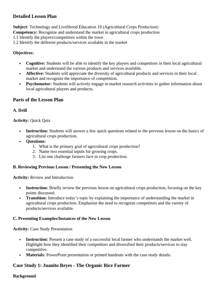 Agricultural Market Analysis Lesson Plan | PDF | Agriculture ...