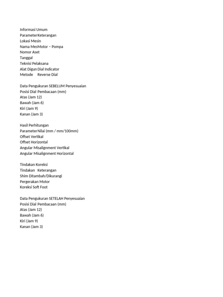 Rumus Perhitungan Alignment Mesin | PDF