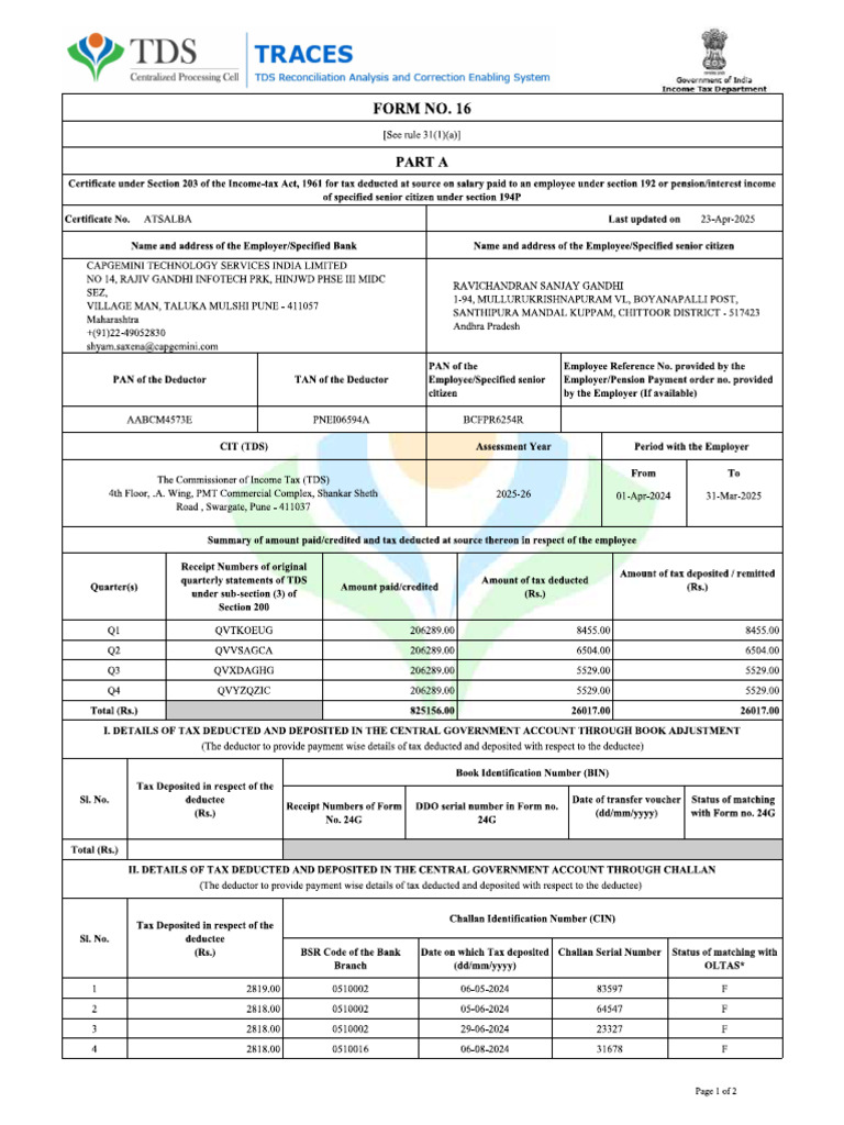 Form 16 2024-25 | PDF
