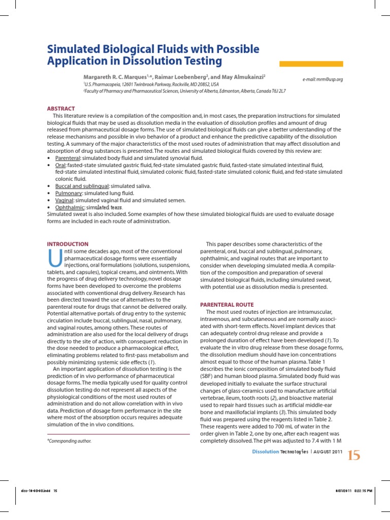 Simulated Fluids for Drug Testing | PDF | Large Intestine | Sodium