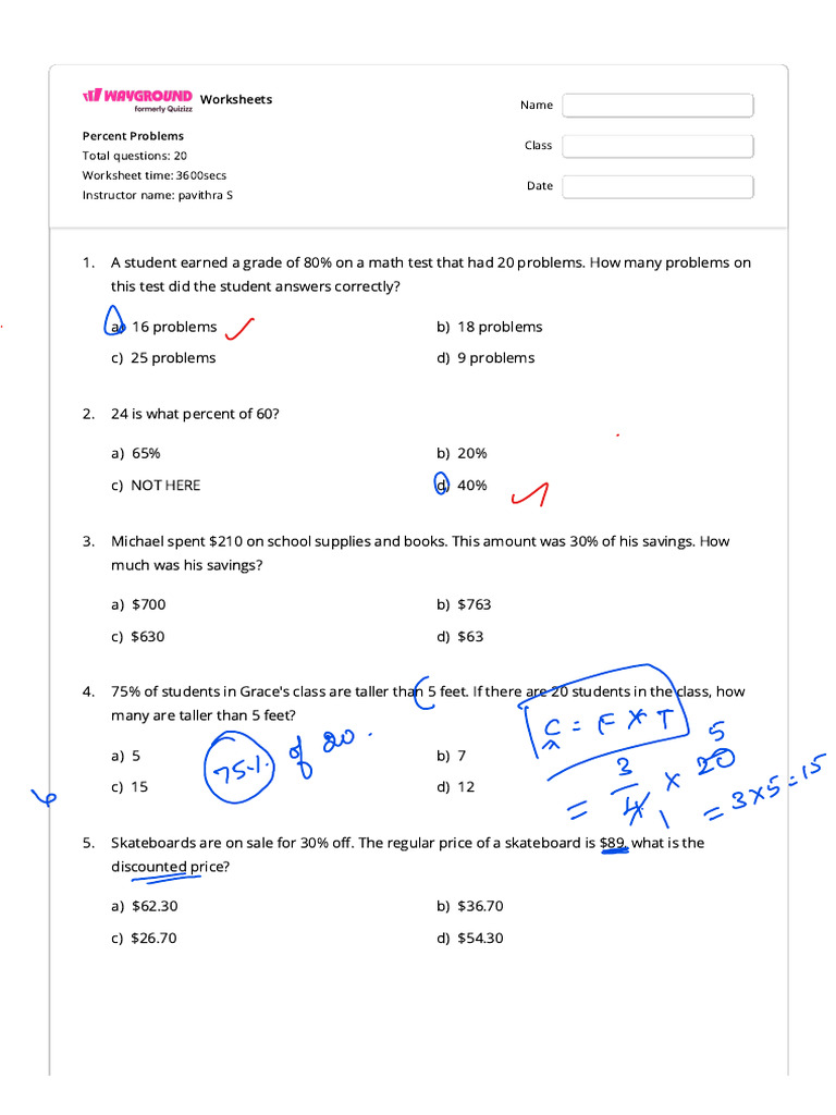 Clara Quizizz - Percent Problems | PDF | Chess | Chess Theory