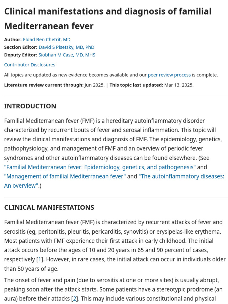 Clinical Manifestations - Diagnosis of FMF | PDF | Clinical Medicine ...