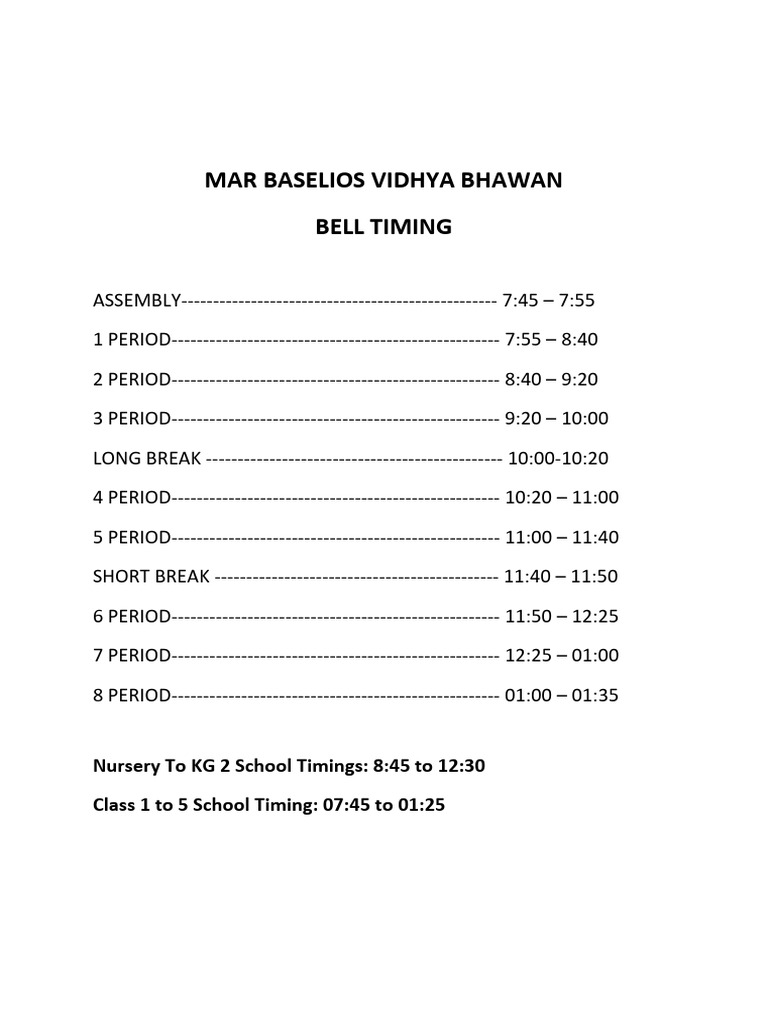 School Bell Timings 2025-26 June | PDF