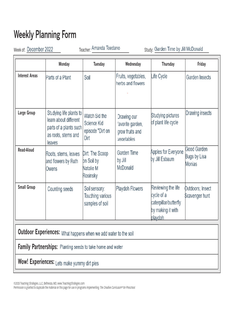 Weekly Planning Form 1 | PDF
