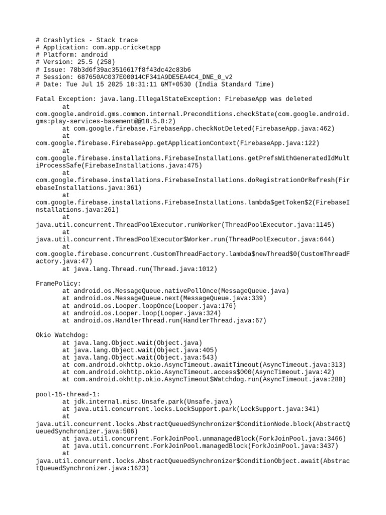 Com - App.cricketapp Issue Crash Session DNE 0 v2 Stacktrace | PDF | Java (Programming Language ...