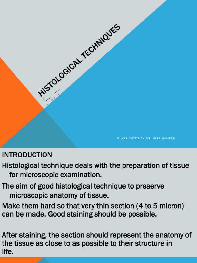 Histological Techniques Overview | PDF | Staining | Histology